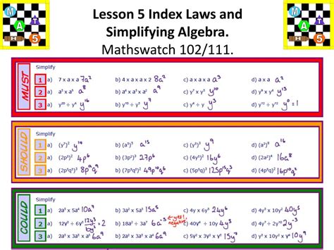 Ppt Lesson 5 Index Laws And Simplifying Algebra Mathswatch 102111