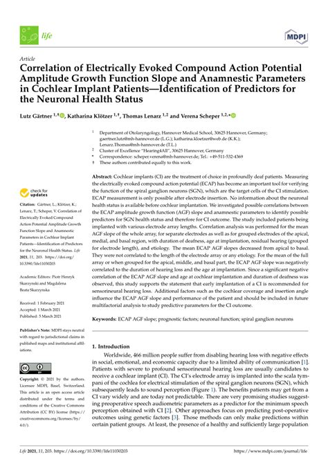 Pdf Correlation Of Electrically Evoked Compound Action Potential Amplitude Growth Function