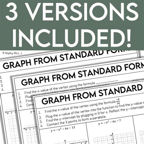 Graph Quadratic Functions From Standard Form Notes Lesson Worksheet