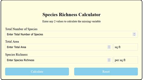 Species Richness Calculator Area Calculators