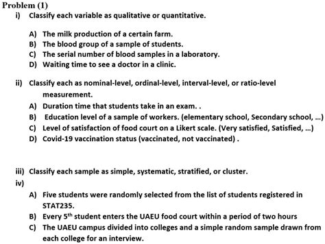Solved Problem 1 Classify Each Variable As Qualitative Or Quantitative A The Milk