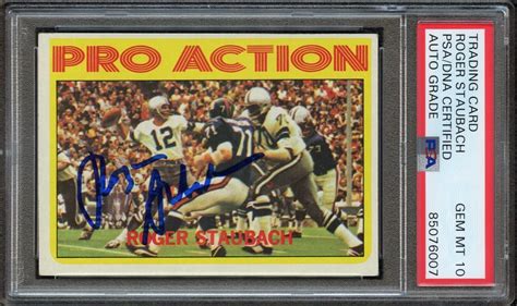Roger Staubach Signed 1972 Topps Pro Action Rookie Football Card Psa
