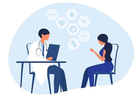 Женщина пациент консультируется с врачом на векторной иллюстрации больницы Концепция