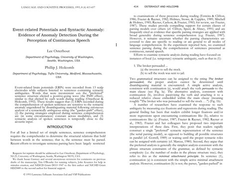 PDF Event Related Potentials And Syntactic Anomaly Evidence Of Anomaly Detection During The
