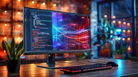 premium photo a contemporary programmer39s workstation featuring computer monitor coded data