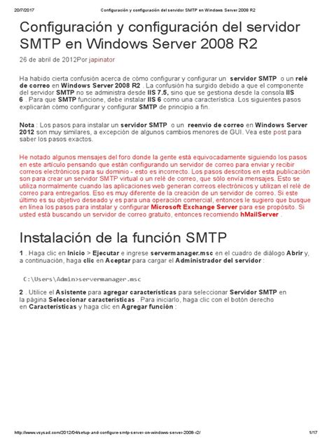 Configuración Del Servidor Smtp En Windows Server 2008 R2 Pdf