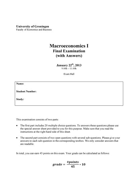 Exam 22 January 2013 Questions And Answers University Of Groningen Faculty Of Economics And