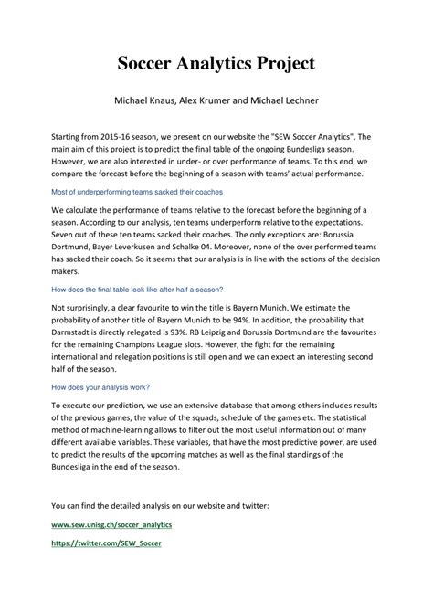 Pdf Soccer Analytics Project