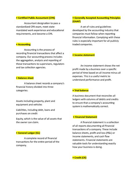 Accounting Notes 1 This Is A Study Guide For Accounting Course Part 1