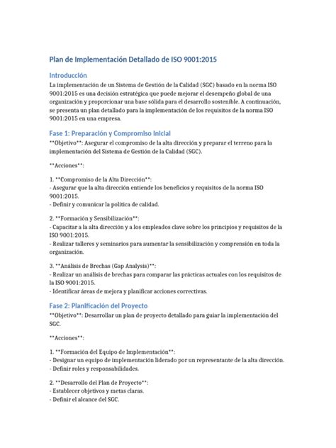 Plan Implementacion Iso 9001 2015 Pdf Auditoría Sistema De Manejo