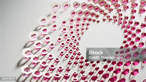 생생한 분홍색 그라데이션과 들어 올려진 요소가 있는 복잡한 육각형 절단 종이 나선형으로 흰색 표면에 깊이와 그림자를 만듭니다 0명에 대한 스톡 사진 및 기타 이미지 Istock