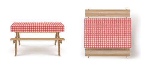 Wooden Picnic Table With Benches Tablecloth Vector 13417147 Vector Art