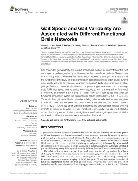 Pdf Gait Speed And Gait Variability Are Associated With Different Functional Brain Networks