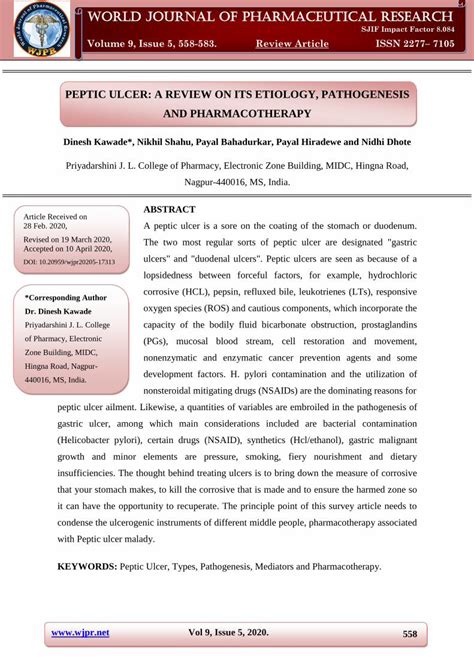 Pdf Peptic Ulcer A Review On Its Etiology Pathogenesis … Dokumen Tips