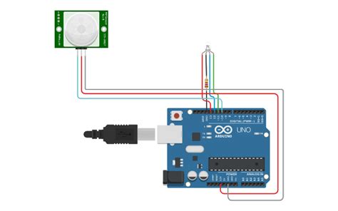 Circuit Design Arduino Sensor Gerak Tinkercad