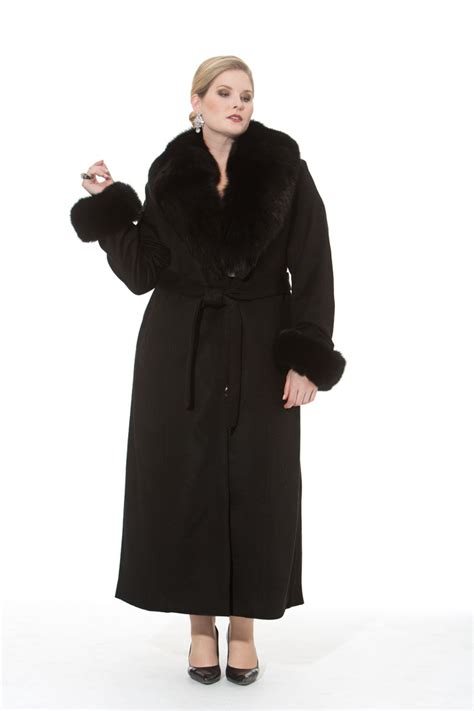Black Cashmere Coat Black Fox Trim Plus Size Madison Avenue Mall Furs
