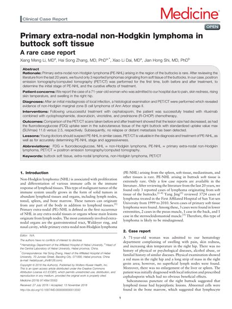 Pdf Primary Extra Nodal Non Hodgkin Lymphoma In Buttock Soft Tissue