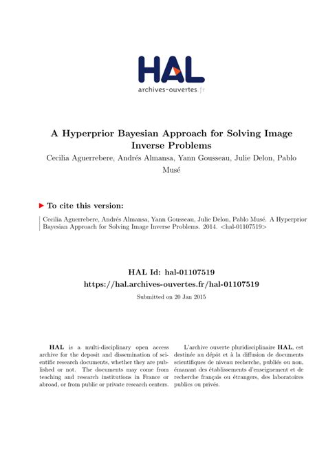 Pdf Inverse Problems In Imaging A Hyperprior Bayesian Approach
