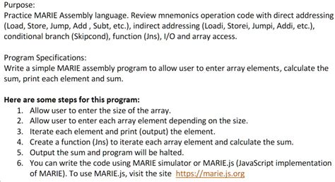 Solved Texts Purpose Practice Marie Assembly Language Review Mnemonic Operation Codes With