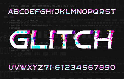 글리치 알파벳 글꼴 글리치 배경에 문자와 숫자를 왜곡하는 디지털 0명에 대한 스톡 벡터 아트 및 기타 이미지 0명 깨짐 대문자 Istock