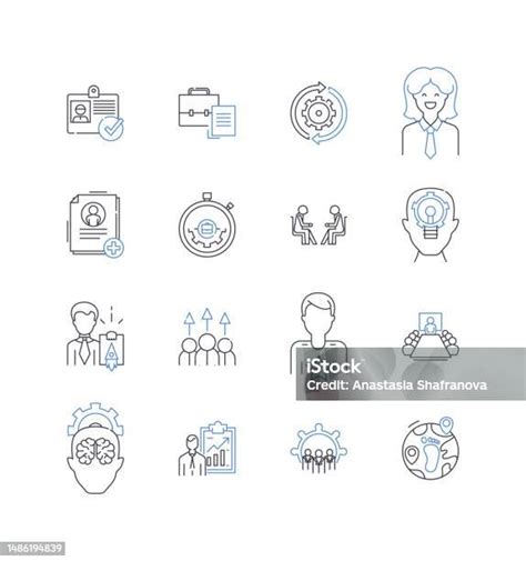 응집력 있는 팀워크 라인 아이콘 컬렉션입니다 시너지 단결 신뢰 협업 지원 조정 일관성 벡터 및 선형 그림 의사 소통 공감 유대감 개요 표지판 세트 공감에 대한 스톡 벡터