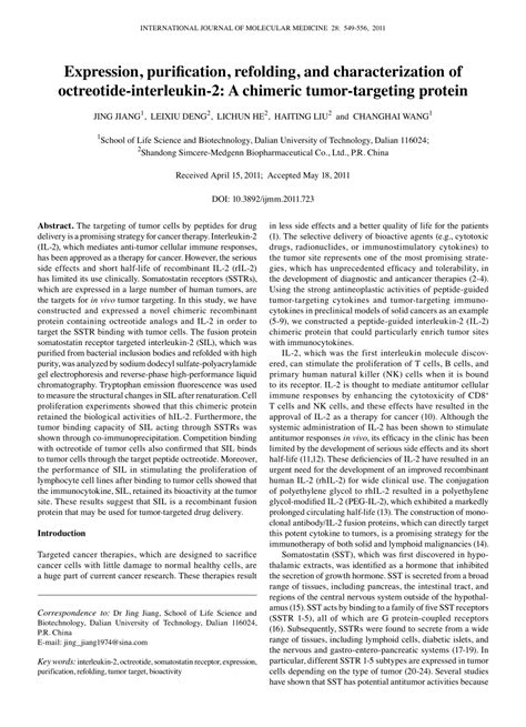 Pdf Expression Purification Refolding And Characterization Of Octreotide Interleukin 2 A