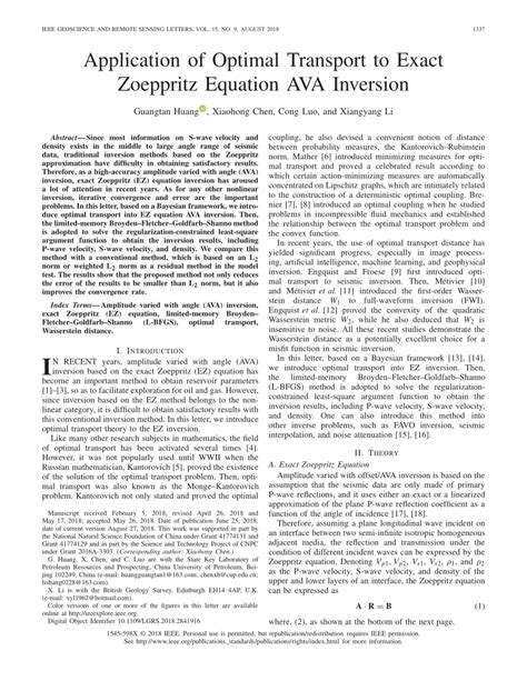 Pdf Application Of Optimal Transport To Exact Zoeppritz Equation Ava Inversion