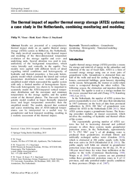 Pdf The Thermal Impact Of Aquifer Thermal Energy Storage Ates