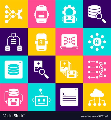Set Network Cloud Connection Neural Network Vector Image