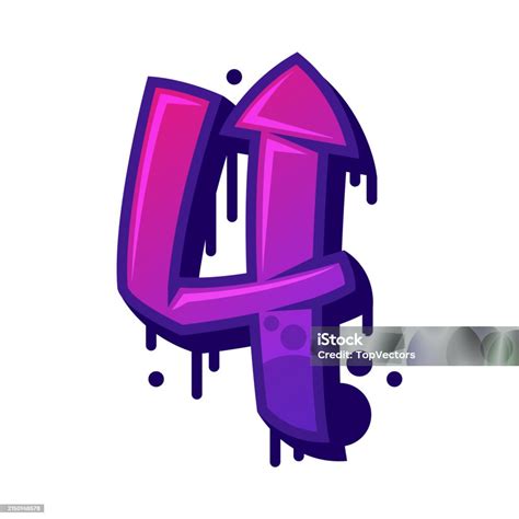 Grafiti Empat Angka Dan Ilustrasi Vektor Angka Tebal Ungu Ilustrasi