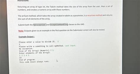 Solved Returning An Array Of Type Int The Takein Method Chegg