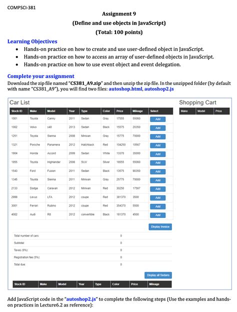 Solved Assignment 9 Define And Use Objects In Javascript