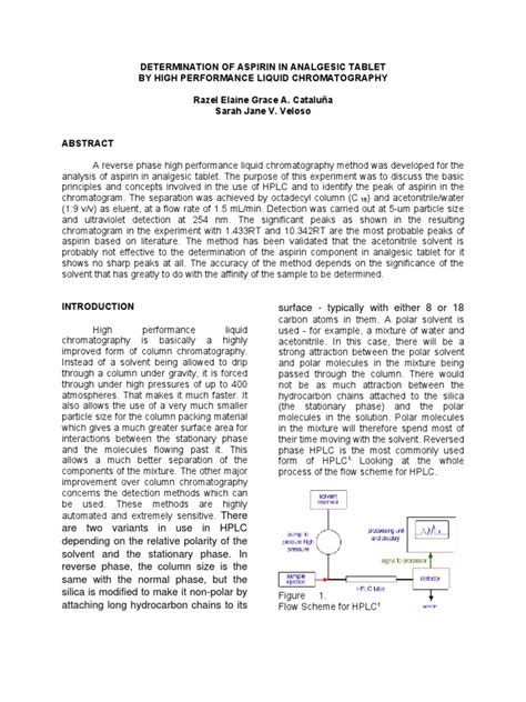 Determination Of Aspirin In Analgesic Tablet By High Performance Liquid Chromatography Pdf