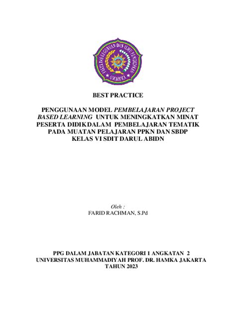 Pdf Penggunaan Model Pembelajaran Project Based Learning Untuk