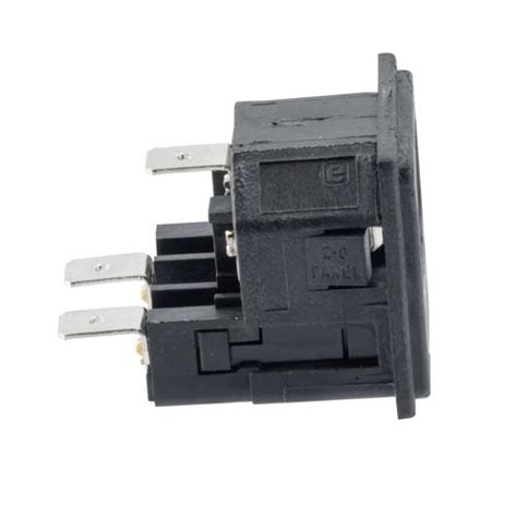Twin Fused Iec Inlet Snap Fit Panel Mount C14 Connector 6 3 Mm Tab Termination 5mm X 20mm