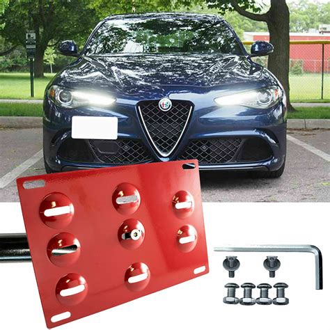 Red Bumper Tow Hook License Plate Mounting Holder For Alfa Romeo Giulia