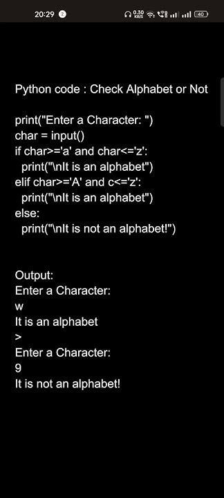 Python Code Check Alphabet Or Not Youtube