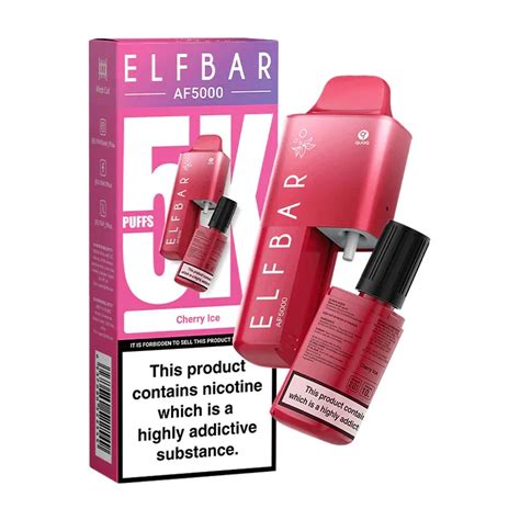 Elfbar Af5000 Cherry Ice Disposable Vape Kit 20mg Box Of 5 Tobacco