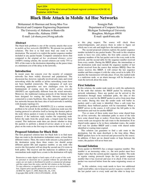 Pdf Black Hole Attack In Mobile Ad Hoc Networks