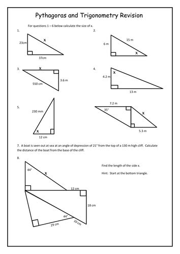 Pythag And Trig Revision And Thinking Skills Teaching Resources