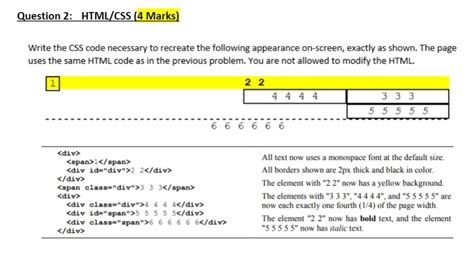 Solved Question HTML CSS Marks Write The CSS Code Chegg