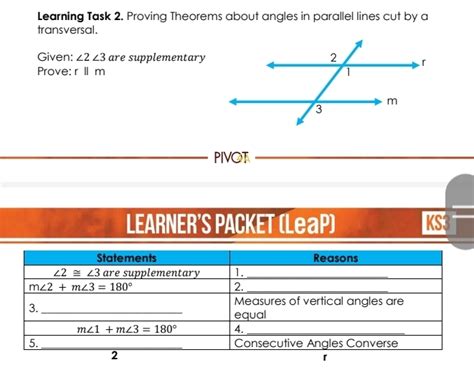 Solved Learning Task 2 Proving Theorems About Angles In Parallel Lines Cut By A Transversal