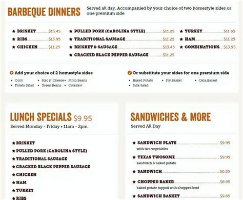 Menu At Spring Creek Barbeque Cypress Northwest Fwy