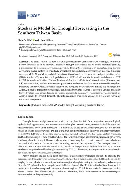 Pdf Stochastic Model For Drought Forecasting In The Southern Taiwan Basin