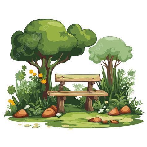 녹색 정원 벡터 스티커 클립 아트 숲 만화에서 나무와 벤치의 그림 상표 클립 아트 Png 일러스트 및 벡터 에 대한 무료 다운로드 Pngtree