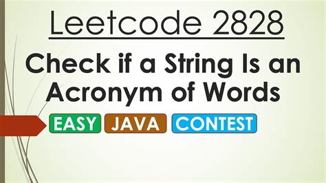 Leetcode 2828 Check If A String Is Anacronym Of Words Java Beats