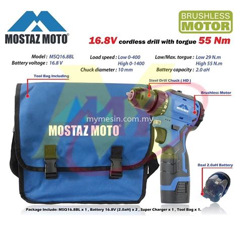 Mostaz Moto Msq168bl Cordless Drill With Torque 55nm 168v Code