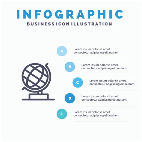 World Office Globe Web Blue Infographics Template 5 Steps Vector Line Icon Template 13333443