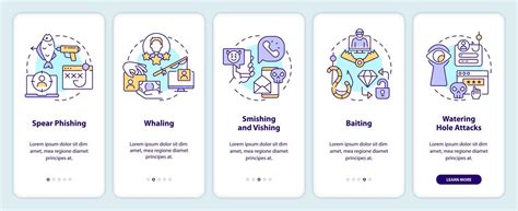 Types Of Social Engineering Attacks Onboarding Mobile App Screen Walkthrough 5 Steps Editable