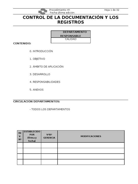 Procedimiento Control De Documentos Y Registros Pdf Gestión De La
